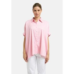 Smith & Soul Kurzarmbluse SMITH & SOUL, Damen, Gr. L/XL, bubblegum, Web, Material: 71% Baumwolle, 26% Polyamid, 3% Elasthan, gestreift, oversize normal, hoch geschlossener Ausschnitt, &Auml;rmel mit &Auml;rmelschlitz 1-Knopf-Manschette, Blusen, mit Baumwolle