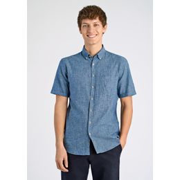 Leinenhemd LINDBERGH "Leinenhemd (Kurzarm) Relaxed Fit", Herren, Gr. L, Normalgr&ouml;&szlig;en, blau (navy), Obermaterial: 55% Leinen, 45% Baumwolle, Hemden