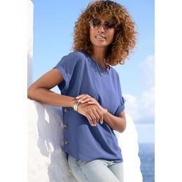 Kurzarmbluse Vivance, Damen, Gr. 34, lila, Web, Obermaterial: 100% Polyester, unifarben, figurumspielend h&uuml;ftlang, Rundhals, Aufschlag, Blusen, in extra weiter Form, Schlupfbluse