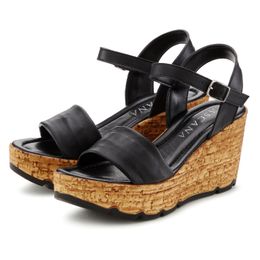 Sandalette Lascana "Sommerschuh, offener Schuh, Sandale, Keilsandalette", Damen, Gr. 38, schwarz, Obermaterial: 100% Schafsleder. Decksohle: 100% Lederimitat. Futter: 100% Synthetik. Laufsohle: 100% Synthetik, unifarben, Basic, Schuhe Sandalette, NEU aus Leder mit Keilabsatz