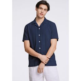 Leinenhemd LINDBERGH "Leinenhemd (Kurzarm) Relaxed Fit", Herren, Gr. S, Normalgr&ouml;&szlig;en, navy, Obermaterial: 55% Leinen, 45% Baumwolle, Hemden