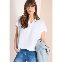 Kurzarmbluse Cecil, Damen, Gr. L (42), wei&szlig;, Stoff, 100% Viskose, unifarben, klassisch normal, V-Ausschnitt, abgesteppt, Blusen, mit V-Ausschnitt