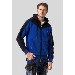 Cipo & Baxx Sweatjacke CIPO & BAXX "Sweatjacken", Herren, Gr. L, saxeblau, 70% Baumwolle, 30% Polyester, mehrfarbig, regular fit normal, Raglan&auml;rmel, Sweatjacken Sweatjacke, im 2-Farben Look