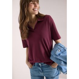 Poloshirt Cecil, Damen, Gr. XL (44), sweet grape rot, Web, 100% Baumwolle, unifarben, comfort fit normal, hoch geschlossener Ausschnitt, abgesteppt, Shirts, in Unifarbe