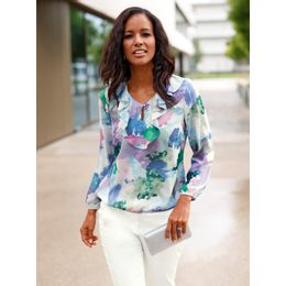 Schlupfbluse Lady, Damen, Gr. 36, eisblau, ros&eacute;, bedruckt, 100% Polyester, gemustert, mehrfarbig, V-Ausschnitt, Blusen Schlupfbluse