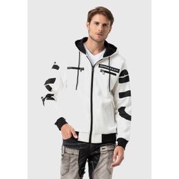 Cipo & Baxx Strickjacke CIPO & BAXX "Sweatjacken", Herren, Gr. L, ecru, 70% Baumwolle, 30% Polyester, unifarben, regular fit, Raglan&auml;rmel, Strickjacken Strickjacke, mit &Auml;rmel- und R&uuml;ckenprint