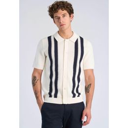 Cardigan LINDBERGH "Cardigan (Kurzarm) Relaxed Fit", Herren, Gr. L, sanftes wei&szlig;, Obermaterial: 60% Baumwolle, 40% Polyester, gestreift, Strickjacken