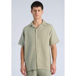 Kurzarmhemd LINDBERGH "Freizeithemd (Kurzarm) Regular Box Fit", Herren, Gr. L, Normalgr&ouml;&szlig;en, beige (dusty olive), Obermaterial: 100% Baumwolle, Hemden