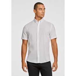 Leinenhemd LINDBERGH "Leinenhemd (Kurzarm) Relaxed Fit", Herren, Gr. L, Normalgr&ouml;&szlig;en, wei&szlig;, Obermaterial: 55% Leinen, 45% Baumwolle, Hemden