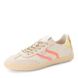 Sneaker Tamaris, Damen, Gr. 40, natur kombiniert, Leder, Lederimitat, Textil, kontrastfarbene Details, Schuhe Sneaker, Freizeitschuh, Halbschuh, Schn&uuml;rschuh im modischen Retro-Look