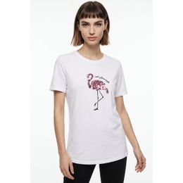 Kurzarmshirt Only "ONLKITA REG S/S PRINT TOP NOOS", Damen, Gr. S, hellwei&szlig; print:flamingle, Jersey, Obermaterial: 100% Baumwolle, bedruckt, regular fit normal, Rundhals, Shirts