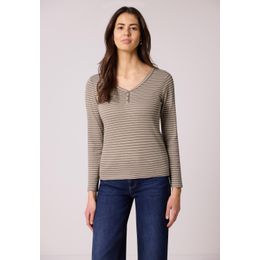 Langarmshirt Street One, Damen, Gr. 36, light terra mocha, Web, 96% Baumwolle, 4% Elasthan, gestreift, normal normal, Rundhals, abgesteppt, Shirts Langarmshirt, im soften Baumwoll-Mix