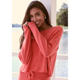 Sweater ELBSAND, Damen, Gr. 32/34, rot, Feinstrick, Obermaterial: 55% Baumwolle, 45% Nylon, unifarben, bequem h&uuml;ftlang, Rundhals, Rolls&auml;ume, Sweatshirts Sweater, aus hochwertigem Feinstrick, Loungewear