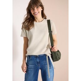T-Shirt Cecil, Damen, Gr. L (42), pearl beige, Stoff, 48% Polyester, 48% Viskose, 4% Elasthan, unifarben, comfort fit normal, Rundhals, B&uuml;ndchen, Shirts T-Shirt, Jersey