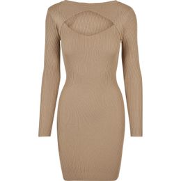 Shirtkleid Urban Classics "Urban Classics Damen Ladies Cut Out Dress", Damen, Gr. XS, US-Gr&ouml;&szlig;en, unionbeige, 35% Viskose, 35% Polyacryl, 30% Polyamid, unifarben, slim fit, U-Boot-Ausschnitt, Kleider Shirtkleid