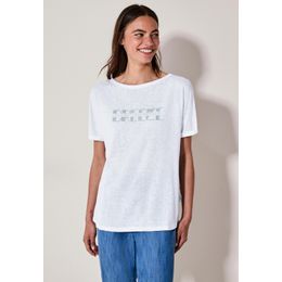 Print-Shirt Cecil, Damen, Gr. L (42), wei&szlig;, Stoff, 55% Polyester, 45% Viskose, bedruckt, comfort fit normal, U-Boot-Ausschnitt, B&uuml;ndchen, Shirts, im angenehmen Materialmix