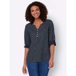Schlupfbluse Casual Looks, Damen, Gr. 46, blau (marine, wei&szlig;, bedruckt), 100% Viskose, gemustert, mehrfarbig, V-Ausschnitt, Blusen Schlupfbluse