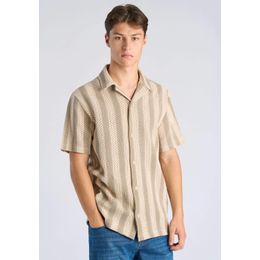 Kurzarmhemd LINDBERGH "Freizeithemd (Kurzarm) Relaxed Fit", Herren, Gr. L, Normalgr&ouml;&szlig;en, stone, Obermaterial: 55% Baumwolle, 45% Polyester, Hemden