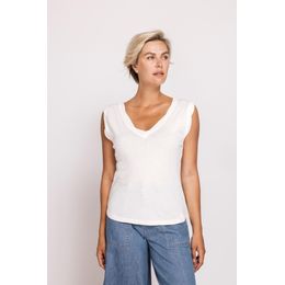 Shirttop Zhrill "ZHASHA", Damen, Gr. L, sanftes wei&szlig;, Single Jersey, Obermaterial: 100% Baumwolle, unifarben, k&ouml;rpernah h&uuml;ftbedeckend, V-Ausschnitt, Tops Shirttop, mit gewellten Abschl&uuml;ssen