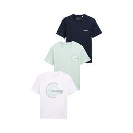 T-Shirt Tom Tailor Denim, Herren, Gr. S, blau (sky captain blau), Jersey, Obermaterial: 100% Baumwolle, unifarben, normal h&uuml;ftlang, Rundhals, abgesteppt, Shirts T-Shirt, mit gro&szlig;em Druck, Topseller