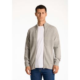 Cardigan LINDBERGH "Cardigan Relaxed Fit", Herren, Gr. M, grau (grau mel), Obermaterial: 100% Baumwolle, Strickjacken