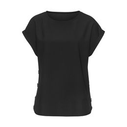 Kurzarmbluse Vivance, Damen, Gr. 34, schwarz, Web, Obermaterial: 100% Polyester, unifarben, figurumspielend h&uuml;ftlang, Rundhals, Aufschlag, Blusen, in extra weiter Form, Schlupfbluse