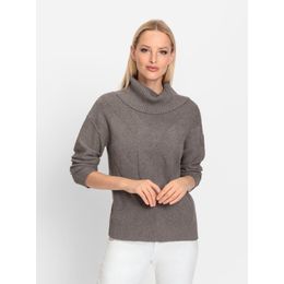 Rollkragenpullover Heine "Pullover", Damen, Gr. 34, grau (dunkeltaupe, meliert), 42% Viskose, 30% Lyocell, 28% Polyester, unifarben, Pullover Rollkragenpullover