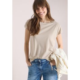 Rundhalsshirt Cecil, Damen, Gr. L (42), grain beige, Web, 50% Baumwolle, 50% Modal, unifarben, comfort fit normal, U-Boot-Ausschnitt, abgesteppt, Shirts Rundhalsshirt, mit Raffung
