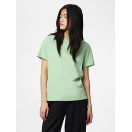 Rundhalsshirt Pieces "PCRIA SS SOLID TEE NOOS BC", Damen, Gr. XS, sprucestone, Single Jersey, Obermaterial: 100% Baumwolle, unifarben, regular fit normal, Rundhals, Shirts Rundhalsshirt