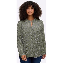 Druckbluse sheego, Damen, Gr. 48, khaki, flieder, bedruckt, 100% Viskose, bedruckt, gebl&uuml;mt, gemustert, mehrfarbig, Blusen Druckbluse
