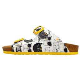 Pantolette DOGO "Stella Pantolette Patch Fish Damen Sandalen, Stella Pantolette", Damen, Gr. 38, Normalschaft, gelb, Lederimitat, Schuhe Schlappen Pantolette, Handgefertigt