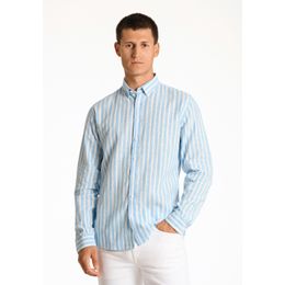 Leinenhemd LINDBERGH "Leinenhemd (Langarm) Relaxed Fit", Herren, Gr. L, Normalgr&ouml;&szlig;en, blau, Obermaterial: 55% Leinen, 45% Baumwolle, Hemden