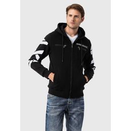 Cipo & Baxx Strickjacke CIPO & BAXX "Sweatjacken", Herren, Gr. M, schwarz, 70% Baumwolle, 30% Polyester, unifarben, regular fit, Raglan&auml;rmel, Strickjacken Strickjacke, mit &Auml;rmel- und R&uuml;ckenprint