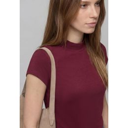 Stehkragenshirt Street One, Damen, Gr. 42, rot (truffle rot), Web, 50% Baumwolle, 50% Modal, unifarben, normal normal, hoch geschlossener Ausschnitt, abgesteppt, Shirts Stehkragenshirt, Basic