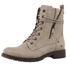 Winterstiefelette Mustang Shoes "Elfi", Damen, Gr. 39, hellgrau, Lederimitat, Schuhe Winterstiefelette, Winterstiefel mit Rei&szlig;verschluss und markanter Schn&uuml;rung
