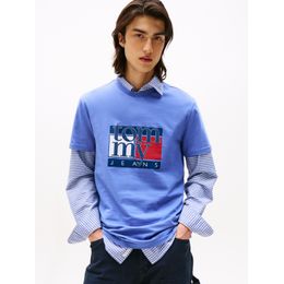 T-Shirt Tommy Jeans "TJM RWB FLAG TEE EXT", Herren, Gr. XL, soft sapphire, Single Jersey, Obermaterial: 100% Baumwolle, slim fit h&uuml;ftbedeckend, Rundhals, Shirts T-Shirt, Slim fit, mit Rundhals