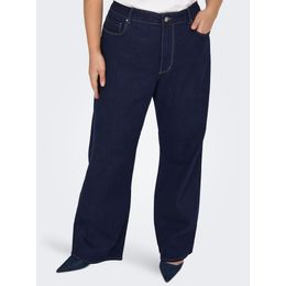 Weite Jeans Only CARMAKOMA "CARSNOW HW WIDE DNM JEANS PIM080 NOOS", Damen, Gr. 42, L&auml;nge 32, dunkelblau denim detail:rinse, Denim/Jeans, Obermaterial: 50% Baumwolle, 30% Polyester, 18% Viskose, 2% Elasthan, unifarben, relaxed fit kn&ouml;chellang, Jeans