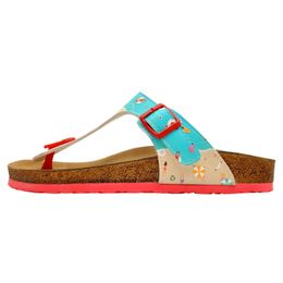 Zehentrenner DOGO "Lila Zehentrenner Planty Damen Sandalen, Lila Zehentrenner", Damen, Gr. 40, Normalschaft, blau (t&uuml;rkis), Lederimitat, Schuhe Zehentrenner, Handgefertigt