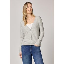 Cardigan Street One, Damen, Gr. 42, pelican grau meliert, Web, 37% Baumwolle, 34% Polyacryl, 26% Polyester, 3% Elasthan, unifarben, normal normal, V-Ausschnitt, Rippb&uuml;ndchen, Strickjacken, mit V-Ausschnitt