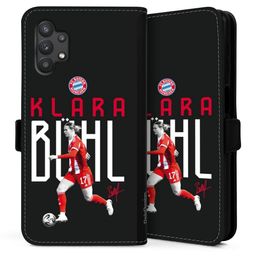 DeinDesign Galaxy A32 5G Handy Klapph&uuml;lle Handyh&uuml;lle aus Kunst Leder schwarz Flip Case Fc Bayern M&uuml;nchen Klara B&uuml;hl Official Licensed Product Sideflip mit langer