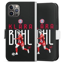 DeinDesign iPhone 12 Pro Handy Klapph&uuml;lle Handyh&uuml;lle aus Kunst Leder wei&szlig; Flip Case Fc Bayern M&uuml;nchen Klara B&uuml;hl Official Licensed Product Sideflip mit Lasche