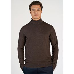 Rollkragenpullover LINDBERGH "Rollkragenpulli Slim Fit", Herren, Gr. L, braun (dk braun mel), Obermaterial: 80% Viskose, 20% Nylon, hoch geschlossener Ausschnitt, Pullover Rollkragenpullover