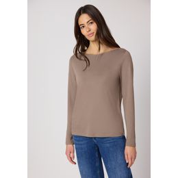 Langarmshirt Street One, Damen, Gr. 40, light terra mocha, Web, 50% Baumwolle, 50% Modal, unifarben, normal normal, U-Boot-Ausschnitt, abgesteppt, Shirts Langarmshirt, mit U-Boot-Ausschnitt