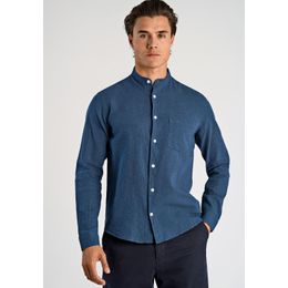 Leinenhemd LINDBERGH "Leinenhemd (Langarm) Slim Fit", Herren, Gr. L, Normalgr&ouml;&szlig;en, blau (navy), Obermaterial: 55% Leinen, 45% Baumwolle, Hemden