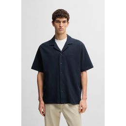 Kurzarmshirt BOSS Orange "Pe", Herren, Gr. S, blau (dunkelblau404), Jersey, Obermaterial: 100% Baumwolle, unifarben, regular fit, V-Ausschnitt, eingesetzt eingefasste Kante, Shirts, mit Ton-in-Ton Logo