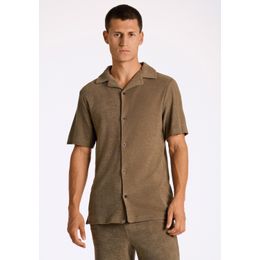 Kurzarmhemd LINDBERGH "Freizeithemd (Kurzarm) Relaxed Fit", Herren, Gr. L, Normalgr&ouml;&szlig;en, braun (dk stone), Obermaterial: 80% Baumwolle, 20% Polyester, Hemden