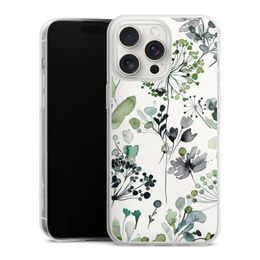 DeinDesign iPhone 15 Pro Max Handy Silikon H&uuml;lle Case transparent Handyh&uuml;lle Flowers Water Colour Eukalyptus Silikon Case