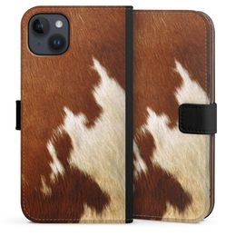 DeinDesign iPhone 14 Plus Handy Klapph&uuml;lle Handyh&uuml;lle aus Kunst Leder schwarz Flip Case Fur Cow Animal Look Sideflip mit langer Lasche