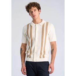 Cardigan LINDBERGH "Cardigan (Kurzarm) Relaxed Fit", Herren, Gr. XL, sand, Obermaterial: 60% Baumwolle, 40% Polyester, gestreift, Strickjacken