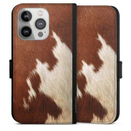 DeinDesign iPhone 14 Pro Handy Klapph&uuml;lle Handyh&uuml;lle aus Kunst Leder schwarz Flip Case Fur Cow Animal Look Sideflip mit langer Lasche